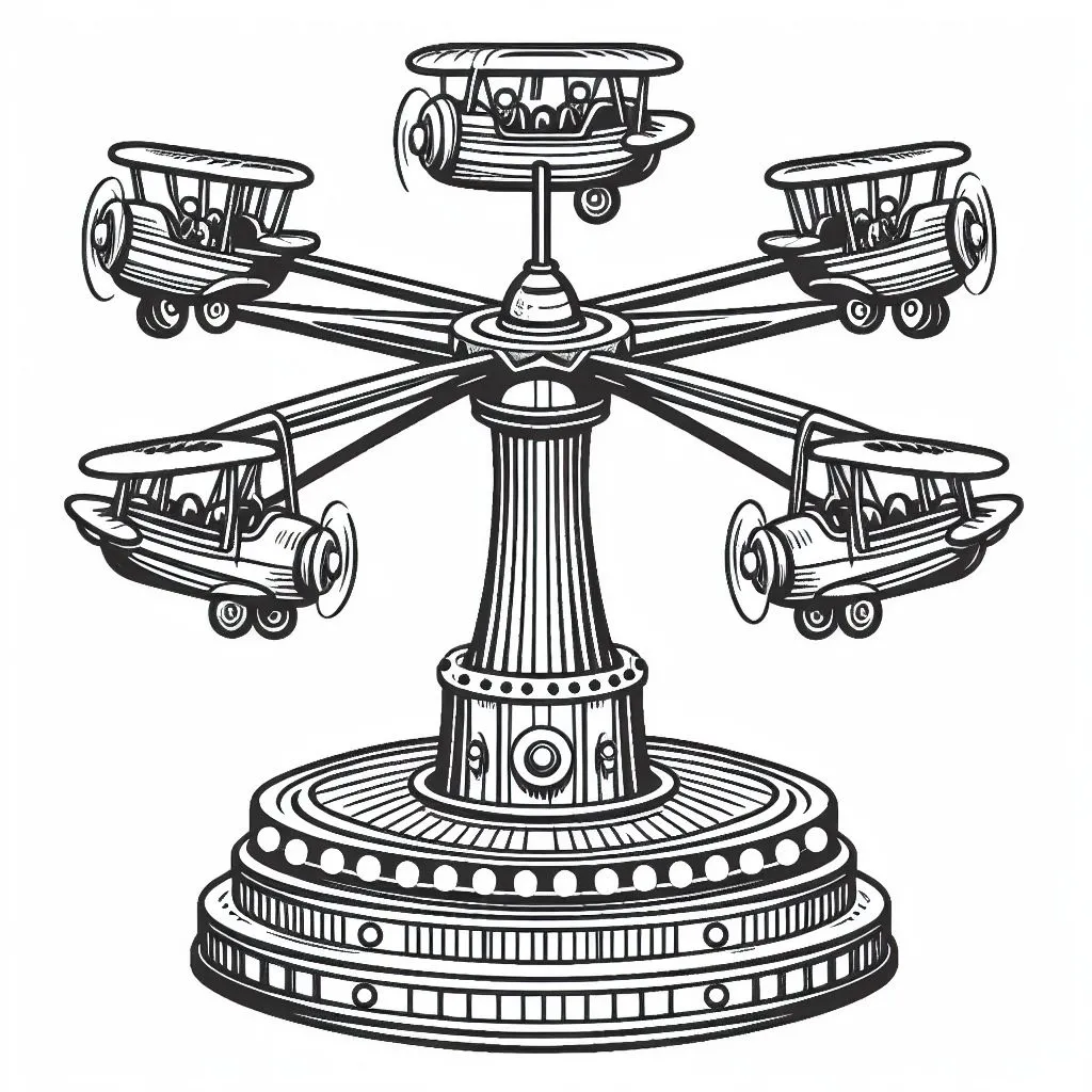 Airplane Theme Park Amusement Ride Coloring Page