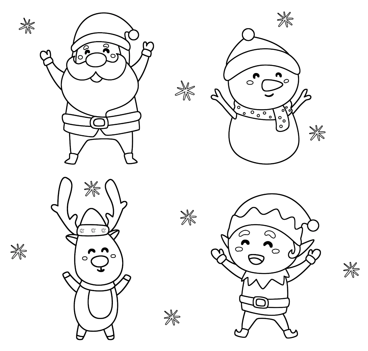 Cheerful Christmas Characters: Santa, Snowman, Deer, Elf 🎄🎅 ️🎉 Coloring ...