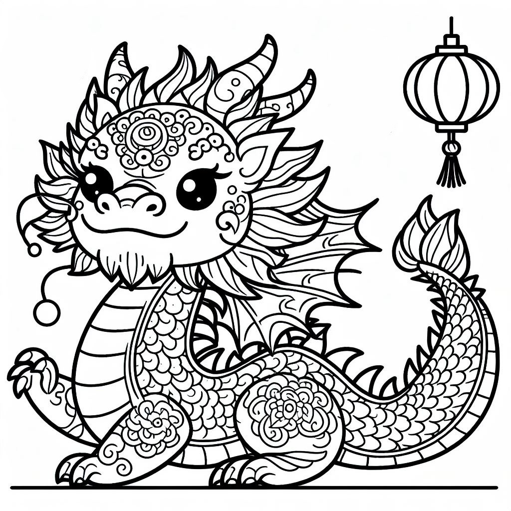 Chinese Dragon with Lantern 🐉🏮 Coloring Page