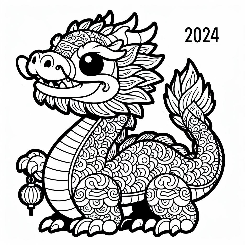 Chinese Dragon with Lantern 2024 🐉🏮2024 Coloring Page