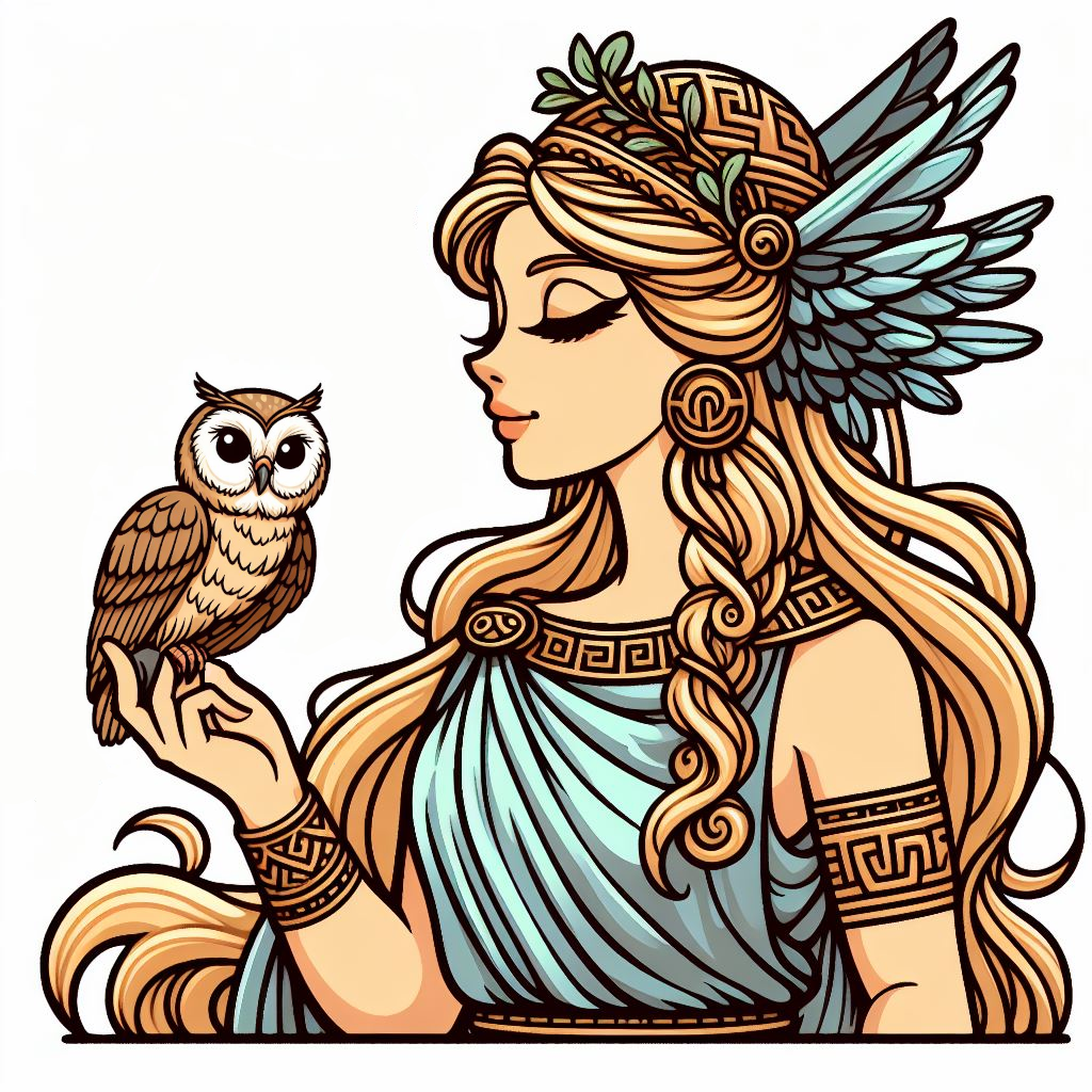 Athena Greek Goddess with Owl 🎨🦉 Clipart Illustration