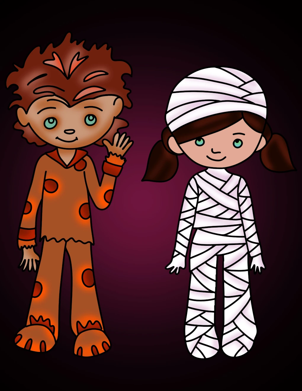 Boy & Girl Wearing Halloween Costume 🎃👦👧 Clipart Illustration