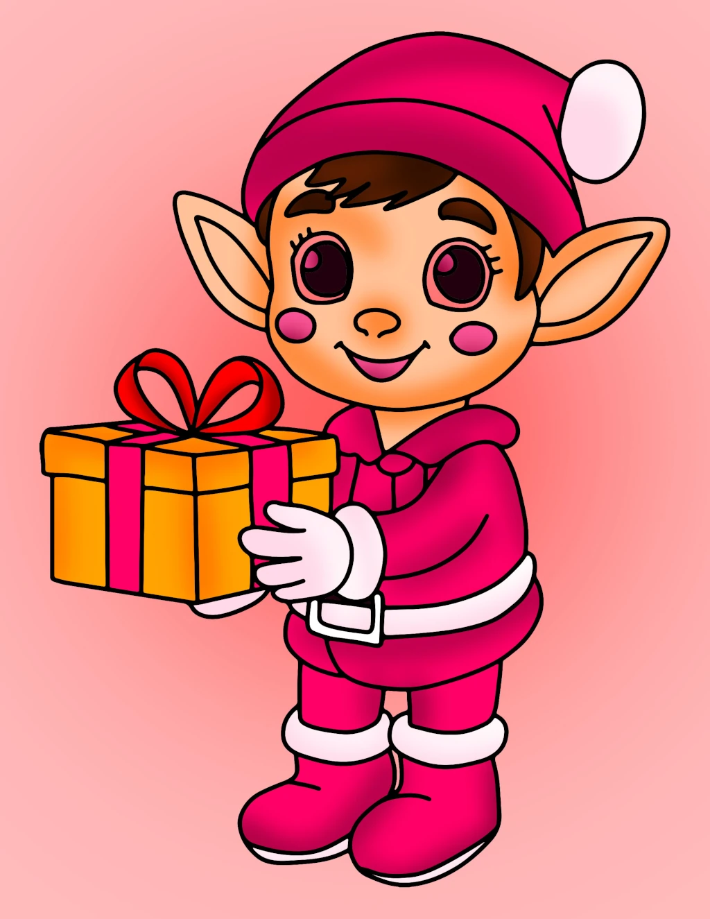 Christmas Elf with Present 🎁🧝‍♂️ Clipart Illustration