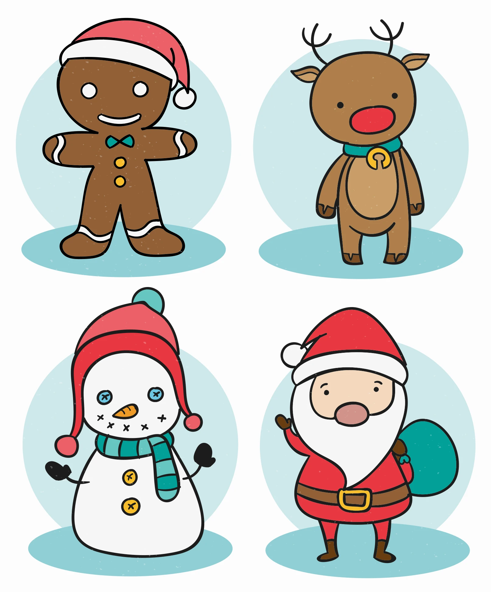 Christmas Gingerbread Man with Hat, Cute Deer with Scarf, Snowman with ...