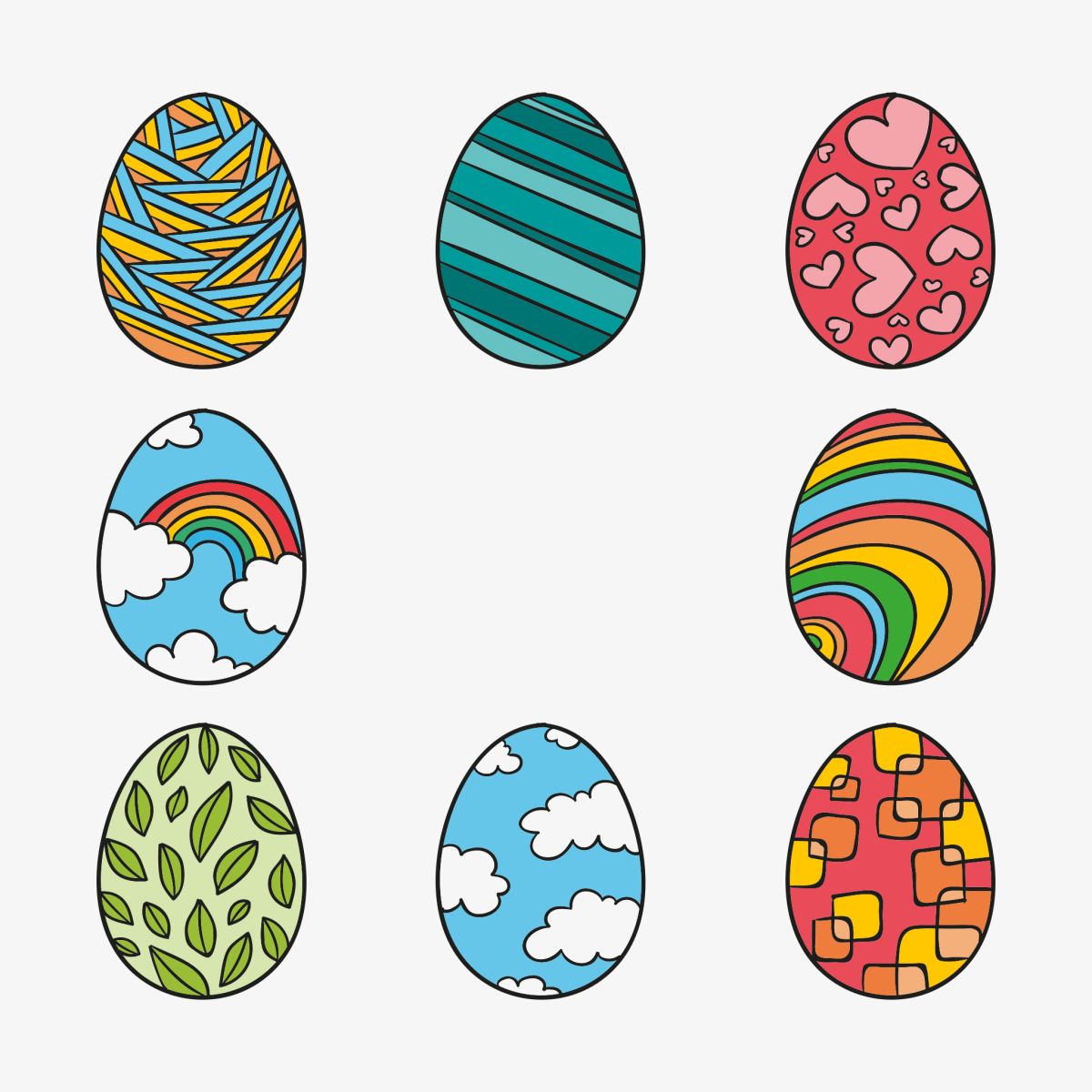 Colorful Easter Eggs with Creative Patterns 🐣🎨🌈 Clipart Illustration