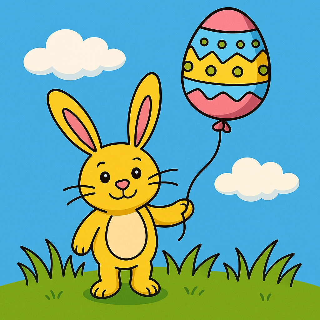 Cute Easter Bunny Holding Easter Egg Balloon 🐰🎈🌸🥚🌤️ Clipart Illustration