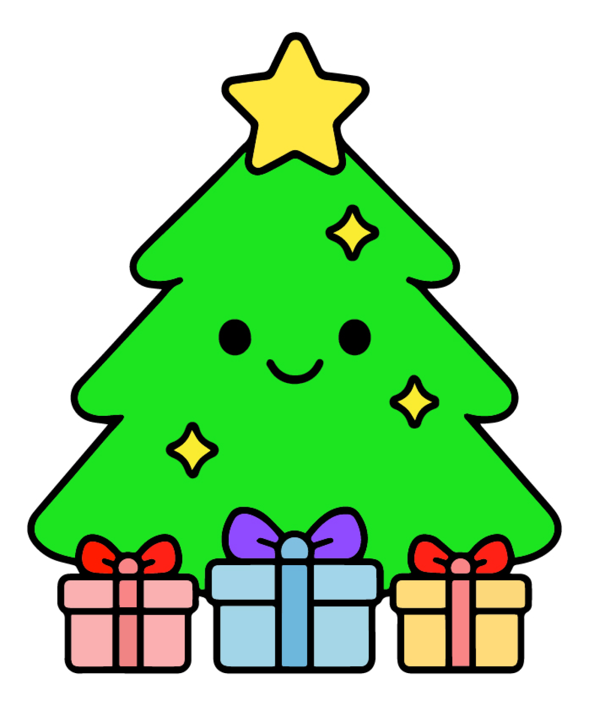 Cute Kawaii Christmas Tree with Gifts 🎄🎁🌟 Clipart Illustration