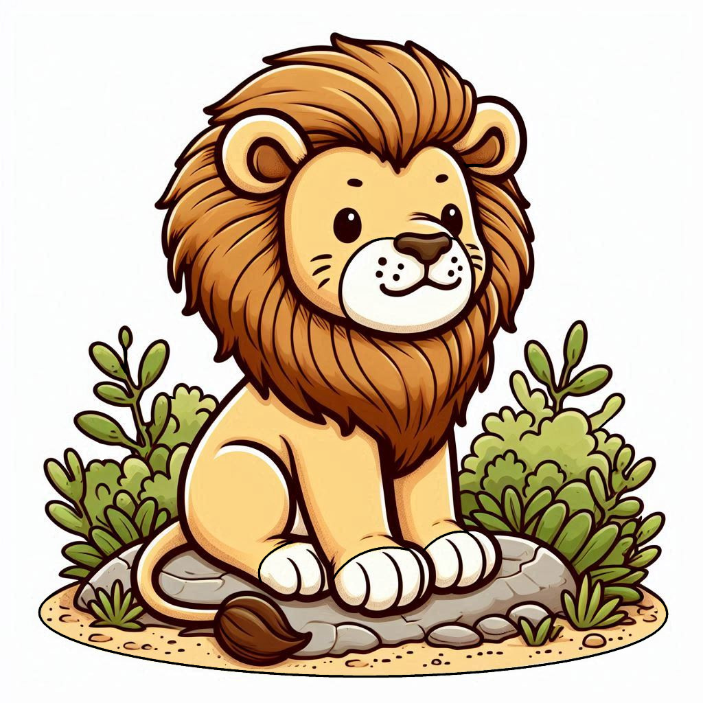 Cute Lion Sitting 🦁🌿🌟 Clipart Illustration