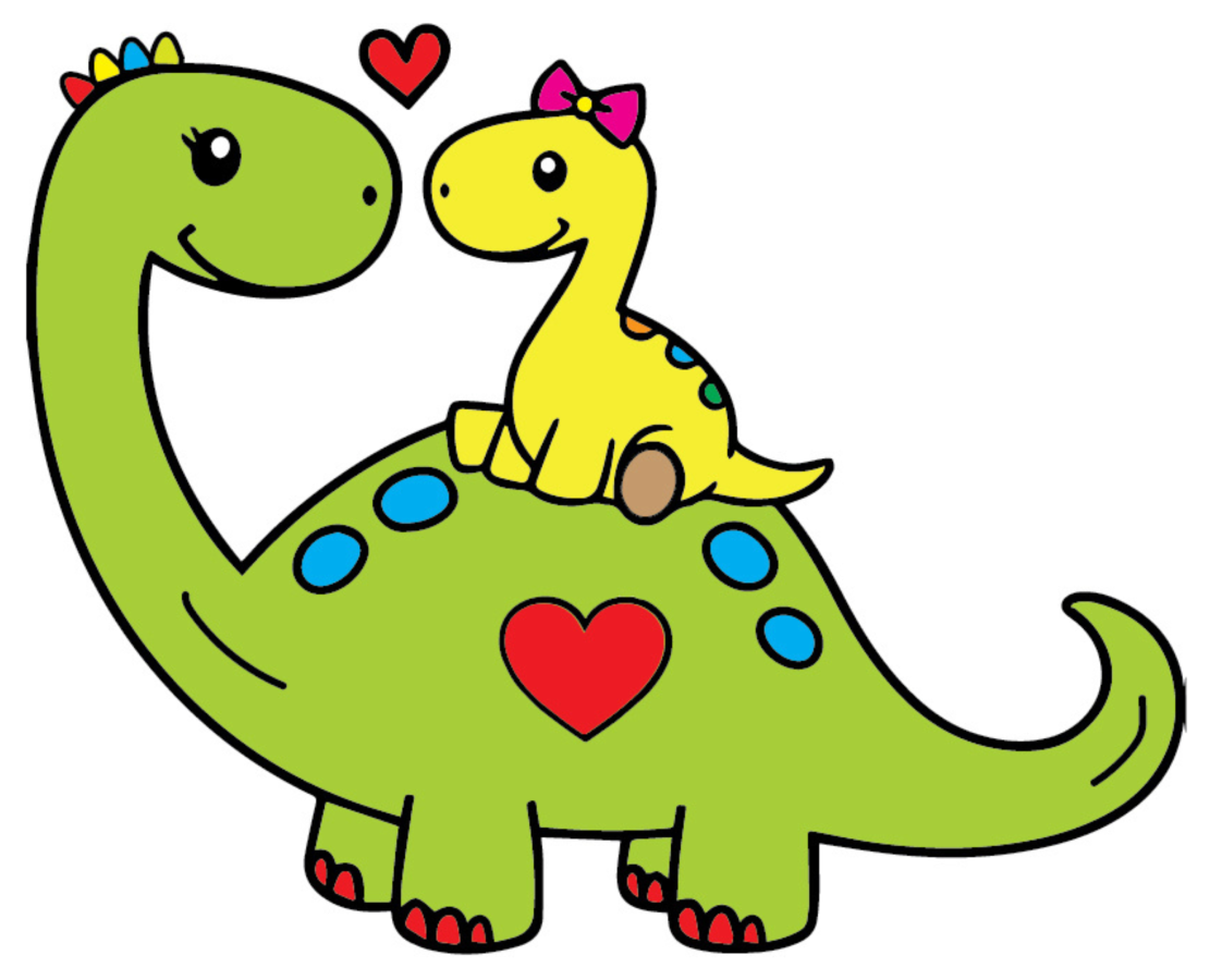 Cute Mom Dinosaur with Adorable Baby 🦖🧡🦕 Clipart Illustration