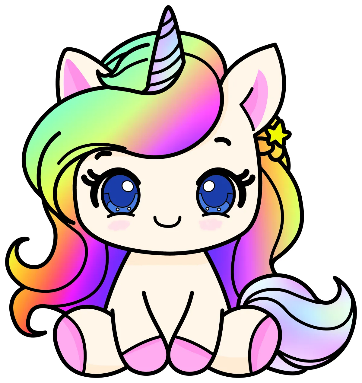 Cute Unicorn Girl Sitting with Rainbow Mane 🦄🌈 Clipart Illustration
