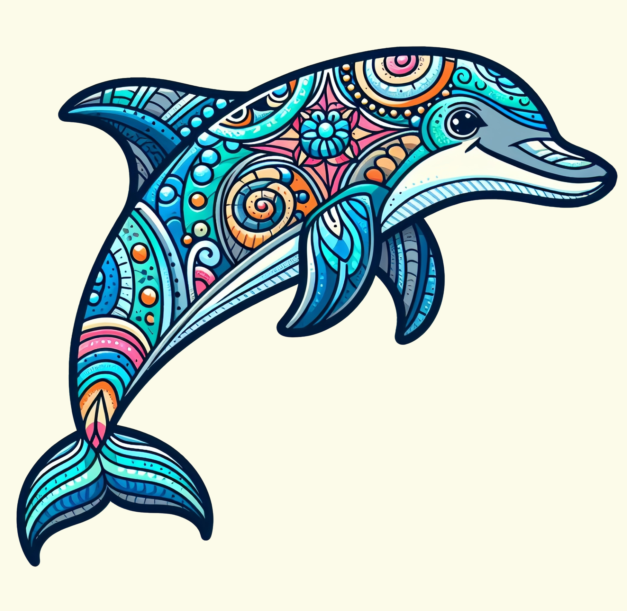 Dolphin Jumping with Beautiful Pattern 🐬🌊🎨 Clipart Illustration
