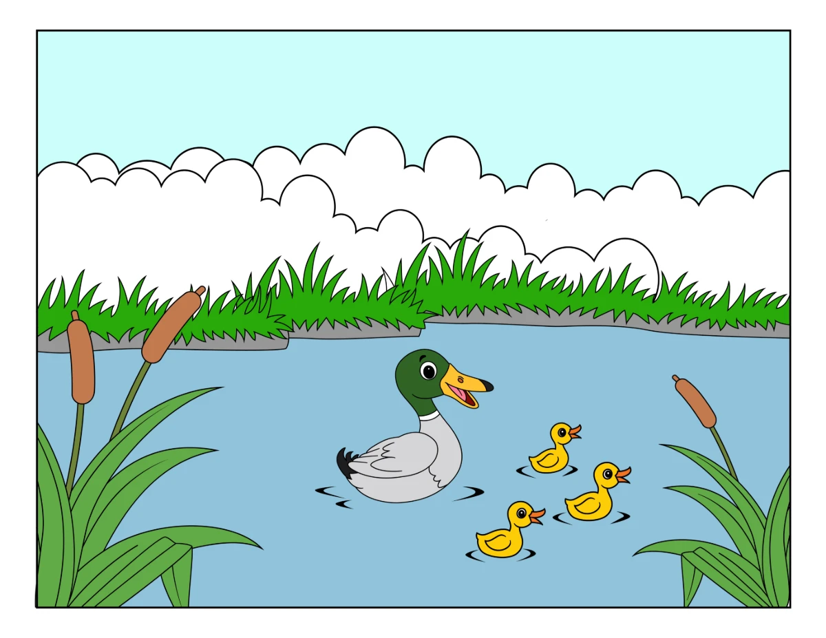 Happy Mallard Duck with Ducklings Swimming Peacefully in a Pond 🦆💦🌿🐤🌥️ ...