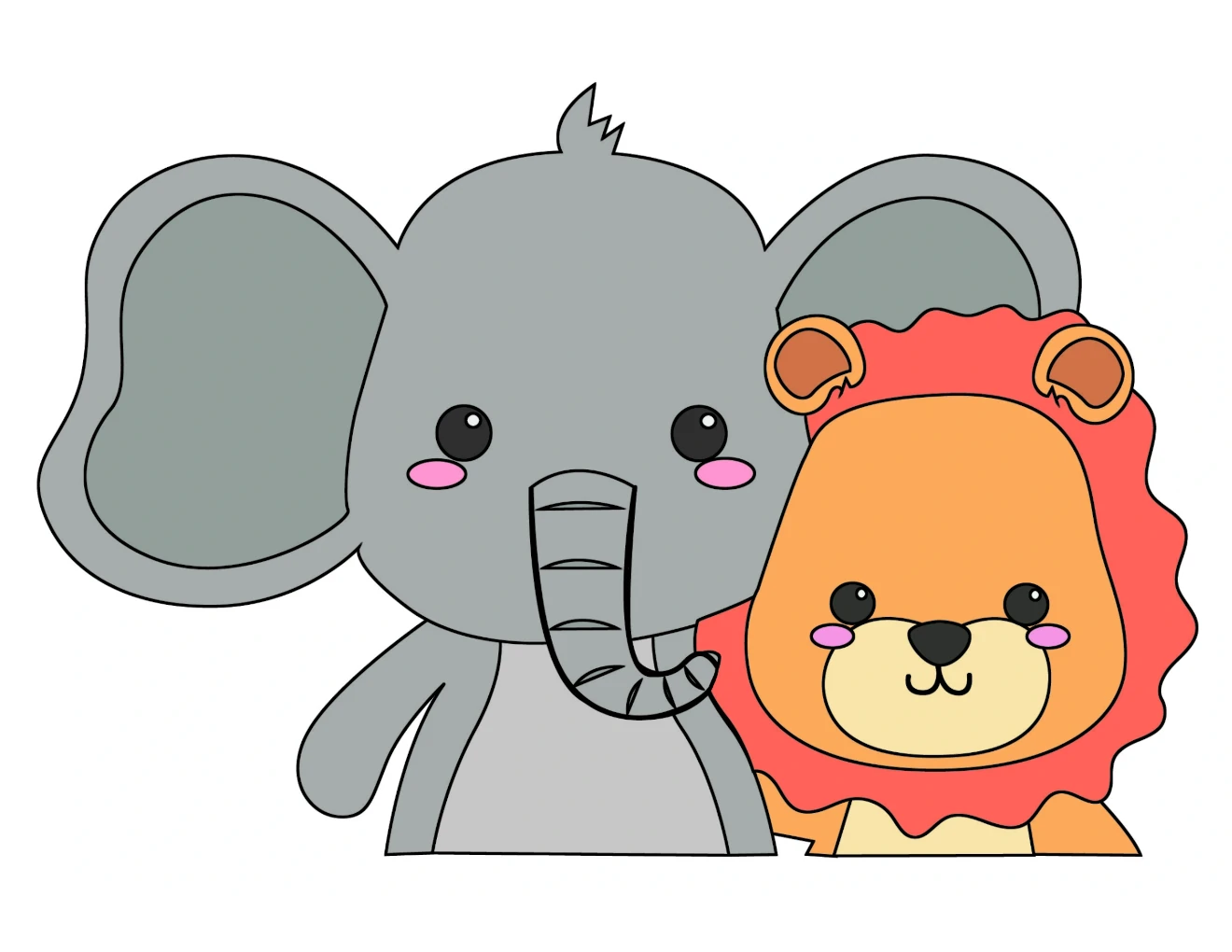 Elephant and Lion Friends 🐘🦁 Clipart Illustration