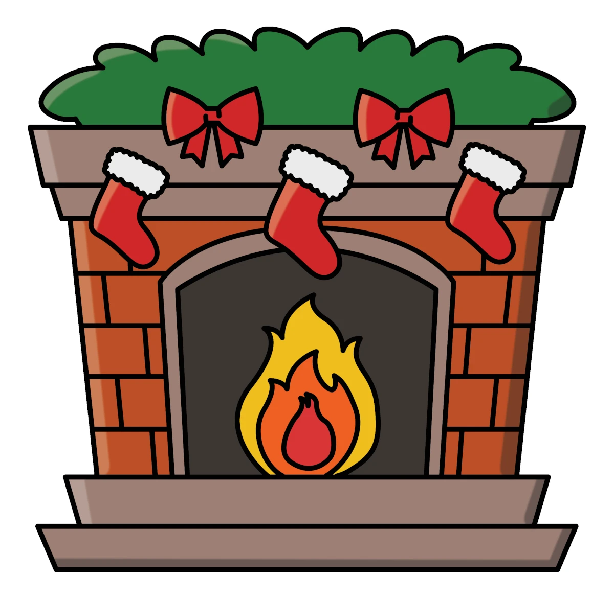 Cozy Fireplace Decorated with Bows and Christmas Stockings 🎄🔥🧦🎀 Clipart ...