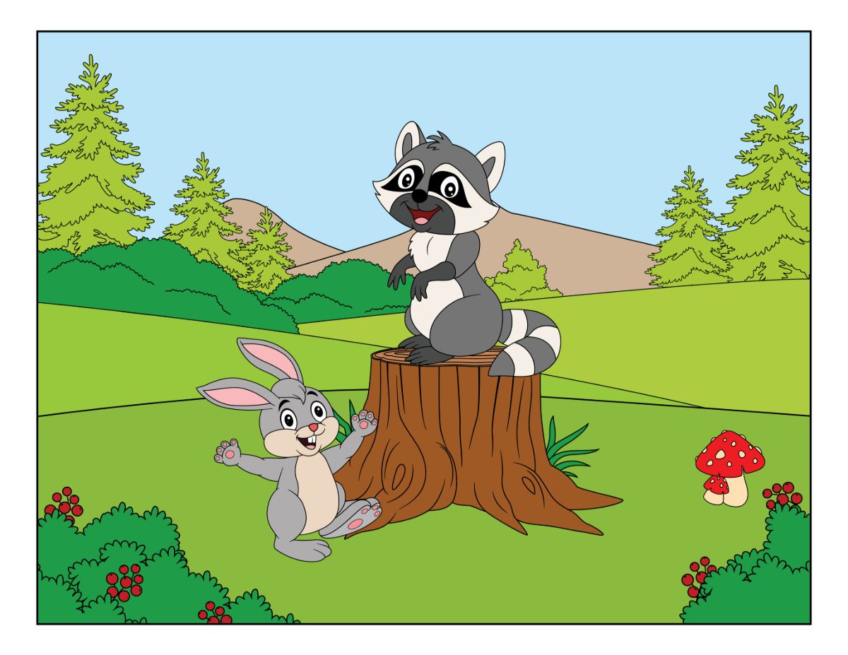 Forest Friends Playing on a Tree Stump in a Peaceful Meadow 🌳🐇🍄🦝🌼 ...
