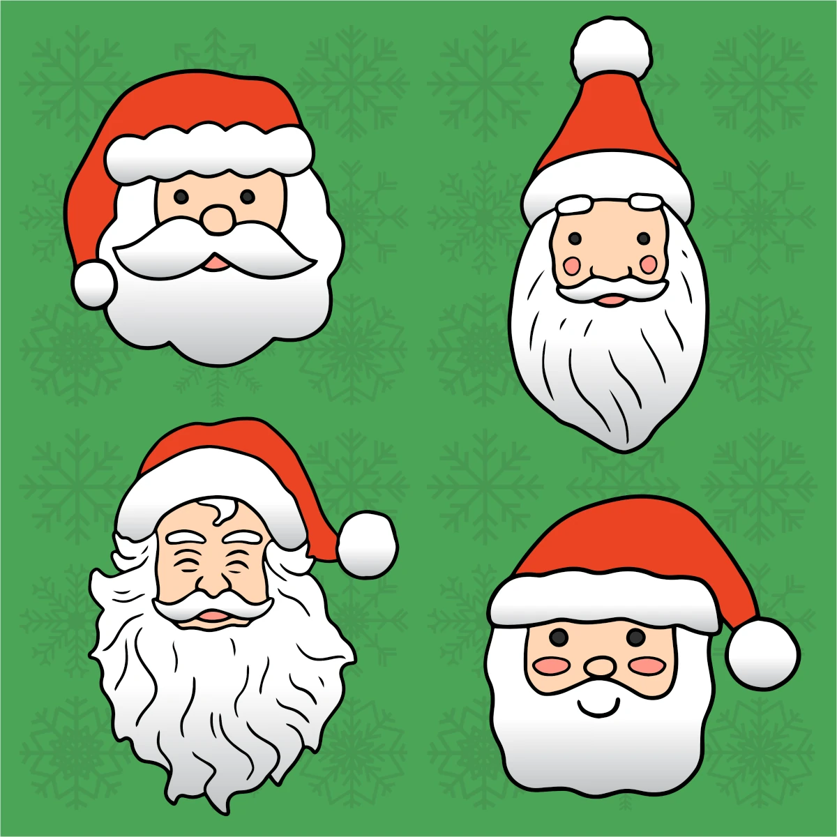Four Santa Claus Faces 🎅🎄😊🎁 Clipart Illustration
