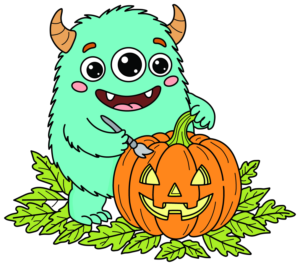 Friendly Monster with Pumpkin Celebrating Halloween Fun 🎃👹🎃 Clipart ...