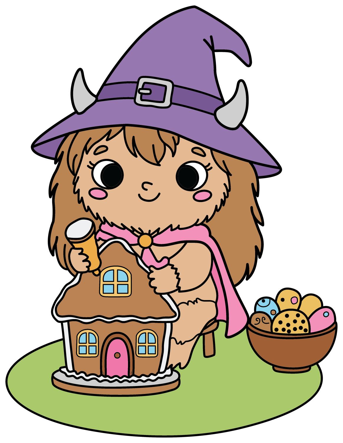 Friendly Witch Decorating a Gingerbread House with Candy 🧙‍♀️🏠🍬 Clipart ...