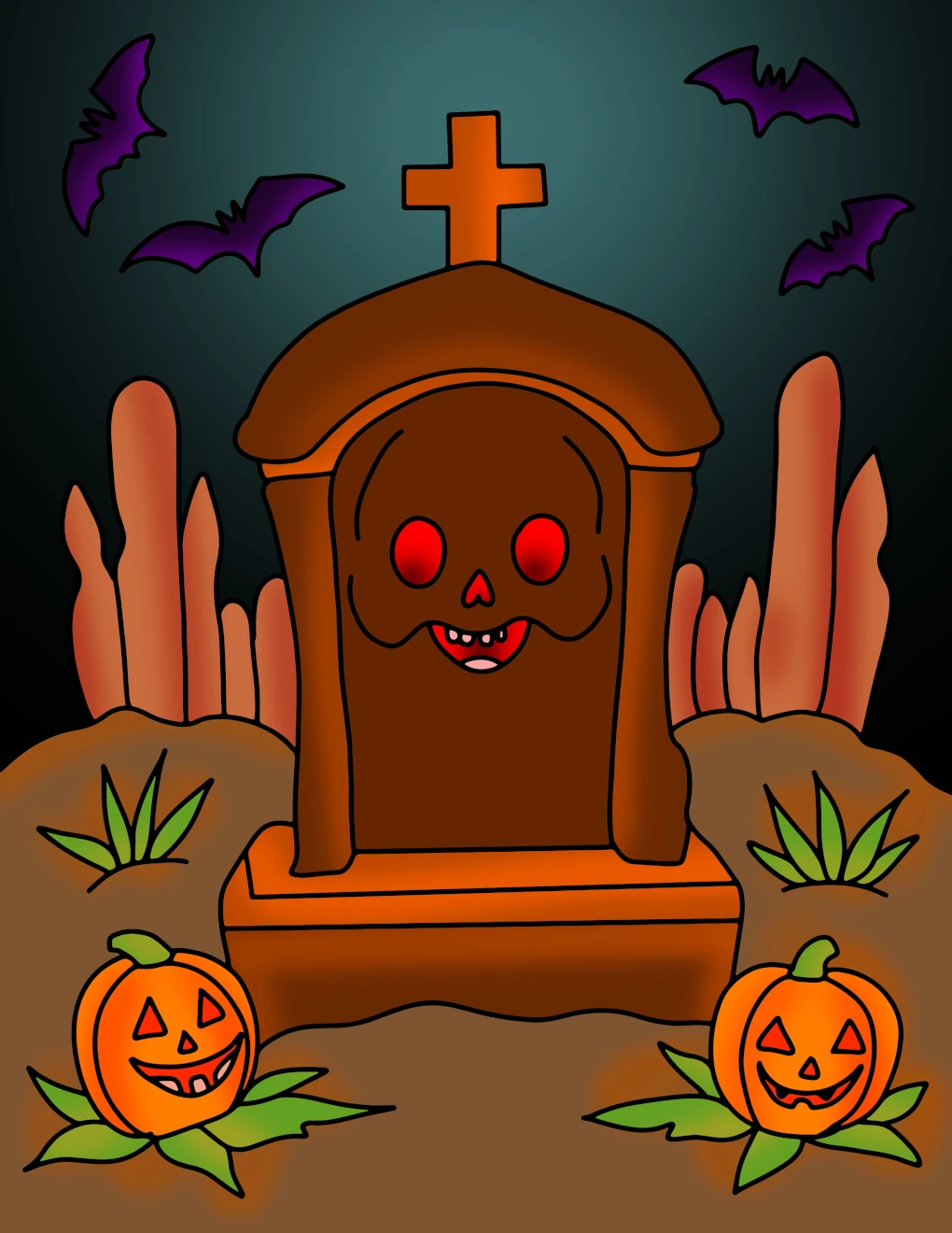 Halloween Grave with Carved Pumpkins and Bats Flying Above 🎃🦇 Clipart ...