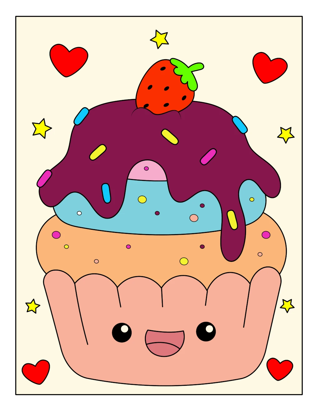 Kawaii Cupcake with Strawberry and Sweets 🍓🧁🍬 Clipart Illustration