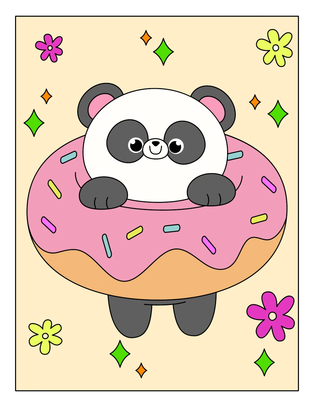 Kawaii Donut with a Cute Panda Inside 🍩🐼 🎉 Clipart Illustration