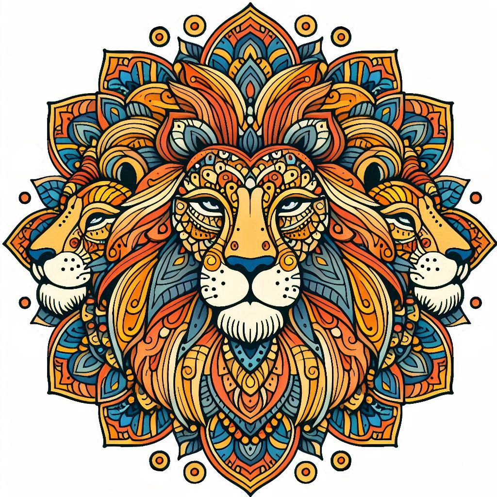 Lion Heads Mandala Style 🦁🎨 Clipart Illustration