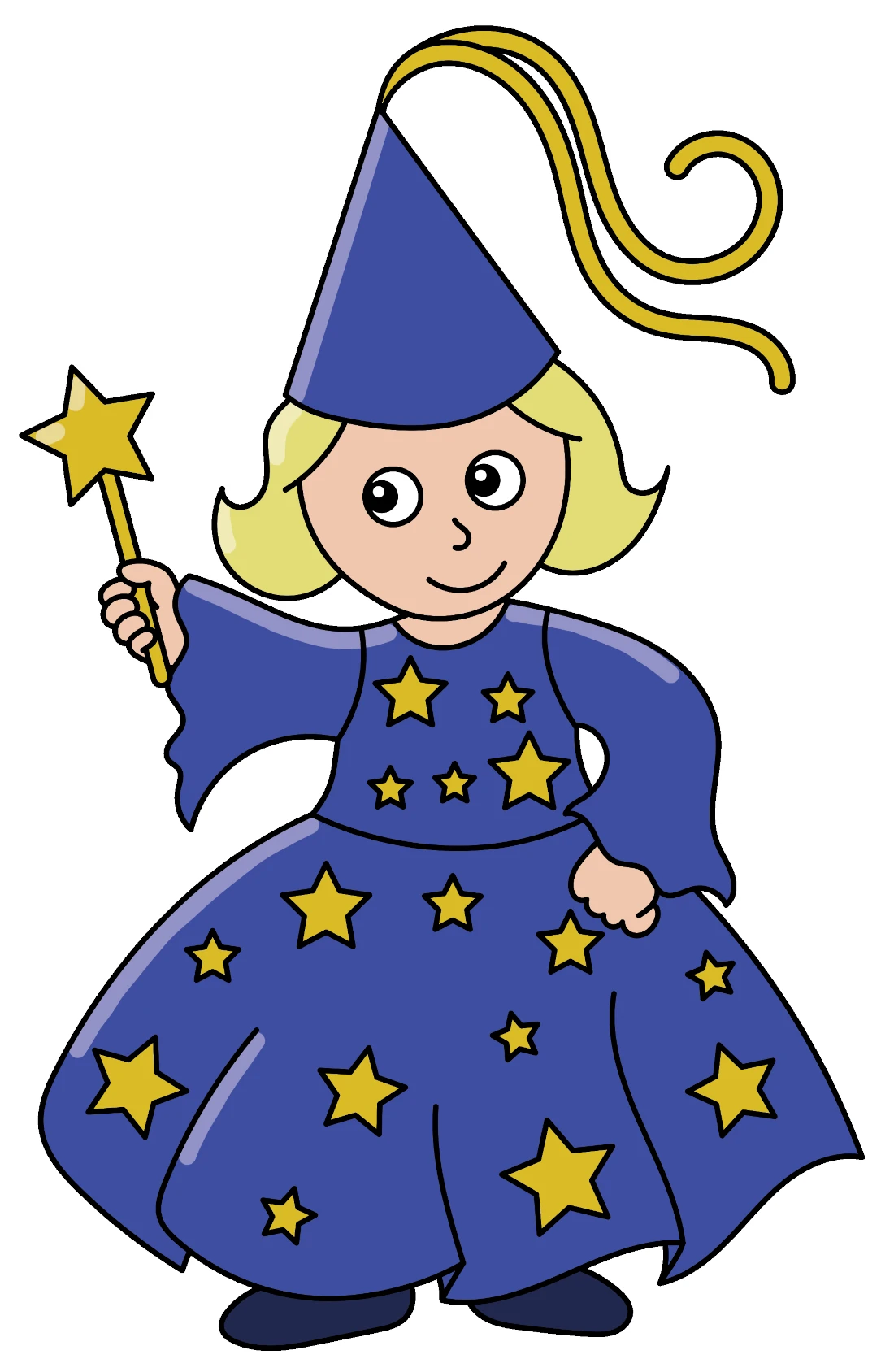 Magician Girl Wearing Hat and Dress with Stars, Holding Magic Wand 🎩 ...