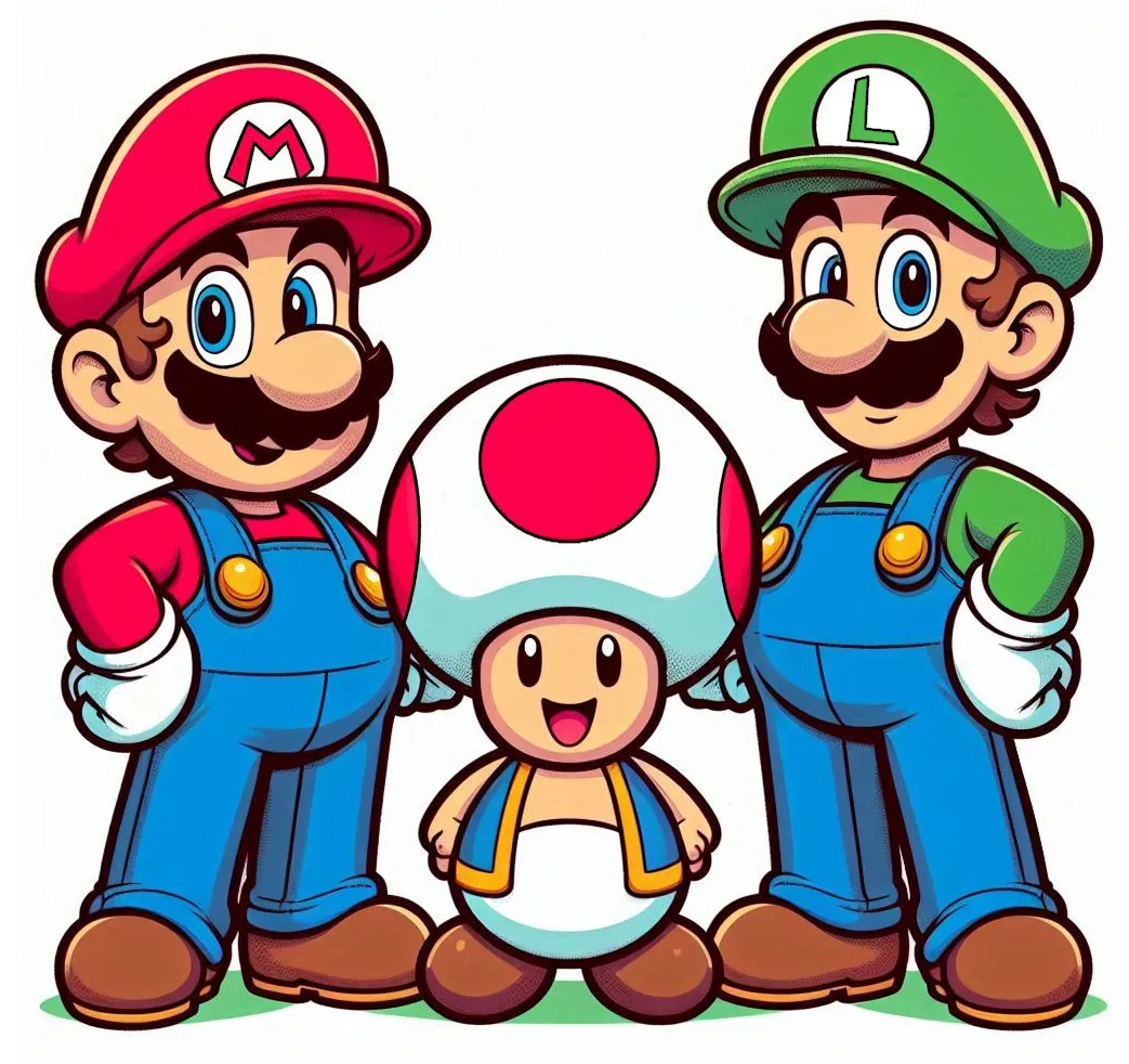 Mario and Luigi with Toad 🎮🍄👨‍🔧 Clipart Illustration