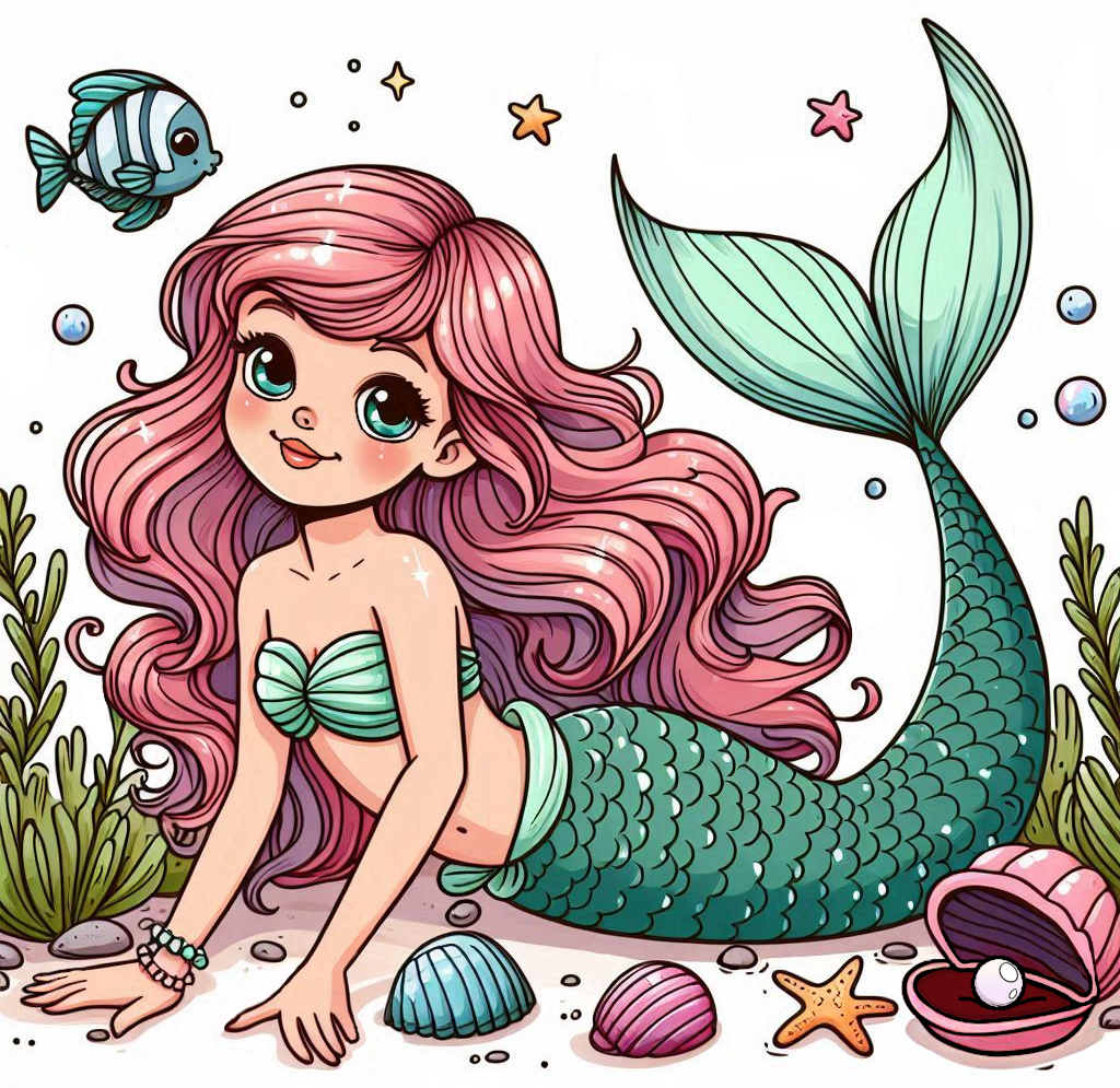 Mermaid in the Sea with Fish, Starfish and Shell with Pearl 🧜‍♀️🐠 ...