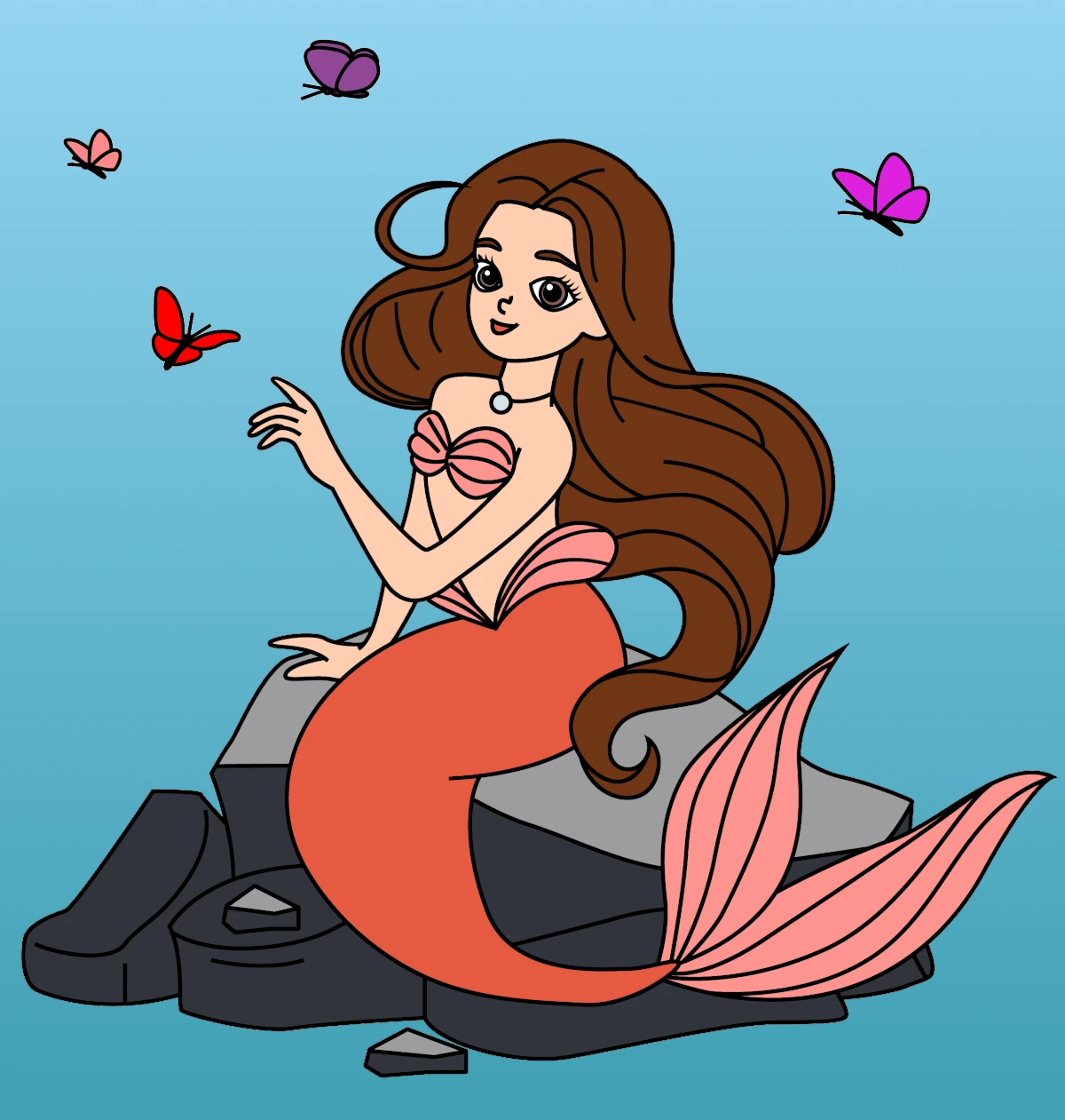 Mermaid Sitting on Rock with Butterflies Flying Around 🧜‍♀️🦋🌊 Clipart ...