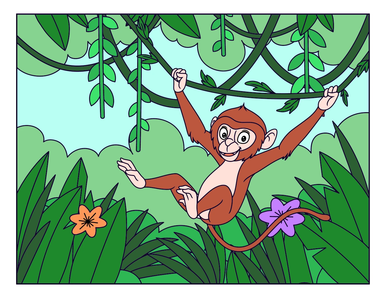 Monkey in Jungle 🐒🌿🍃 Clipart Illustration
