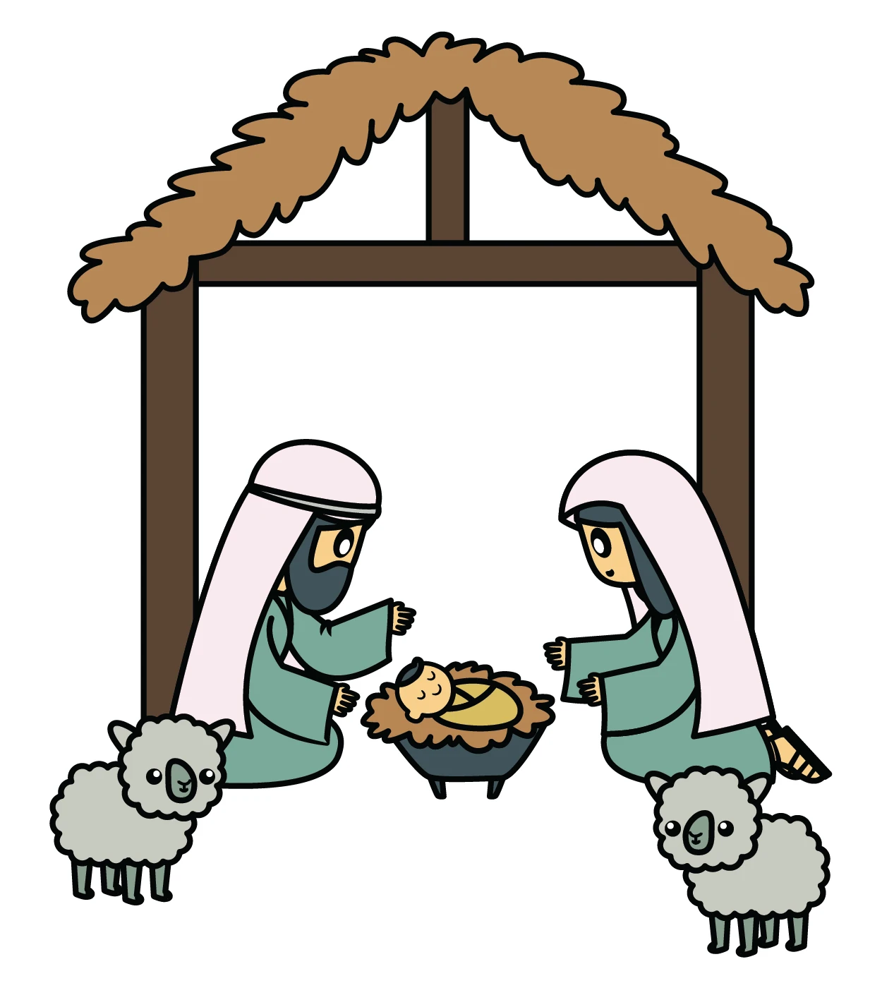 Nativity Scene with Mary Joseph Baby Jesus and Sheep 🐑🌟🙏 Clipart ...