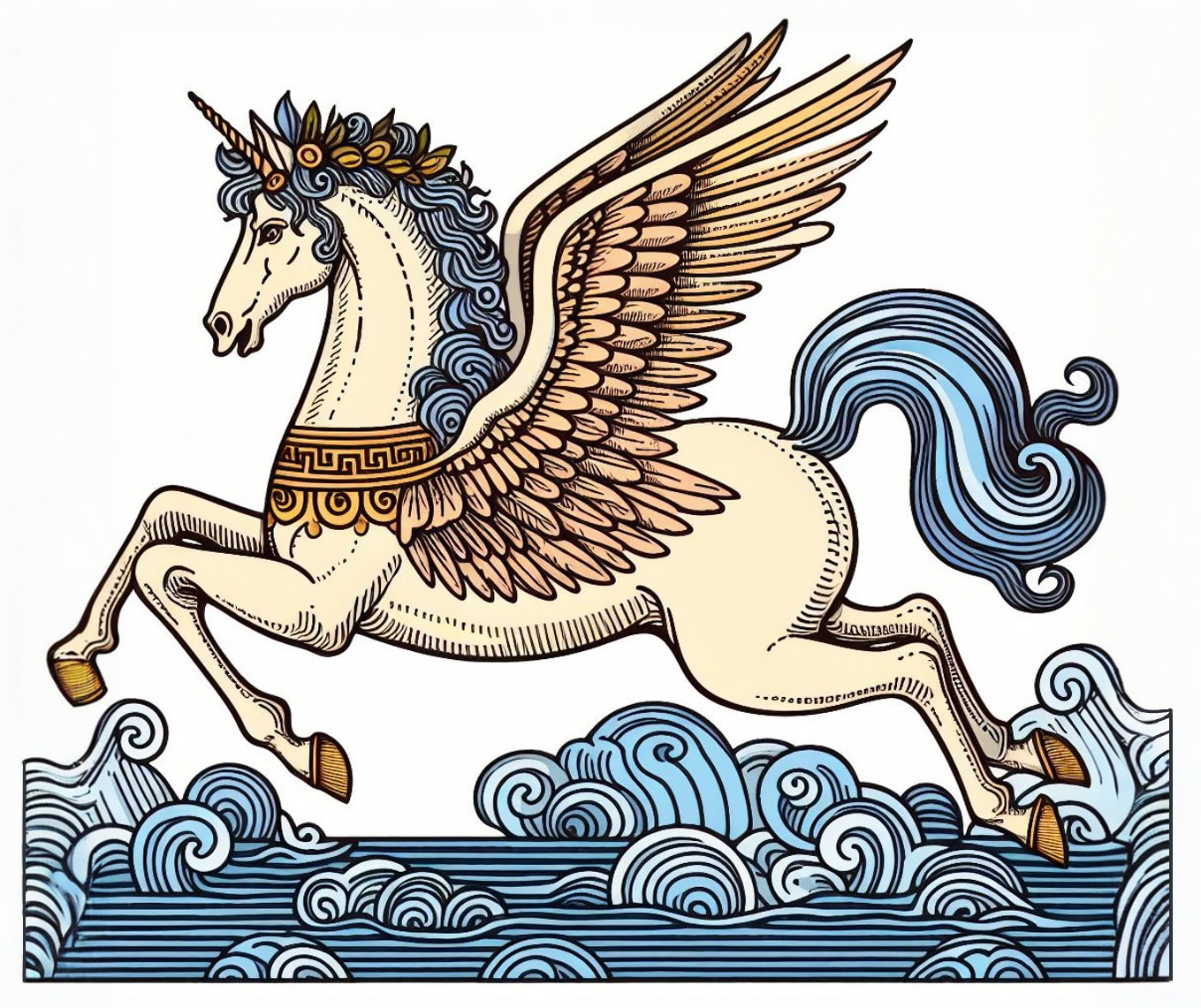 Ancient Greek Pegasus with Horn and Wings Above the Sea 🌊🦄 Clipart ...