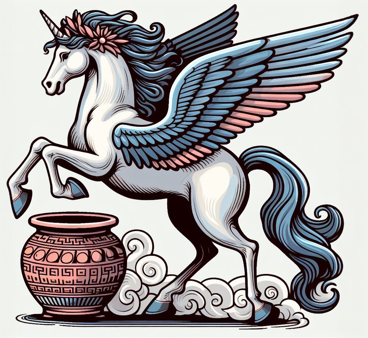 Ancient Greek Pegasus with Wings and Horn and Greek Pot 🏺🌸 Clipart ...