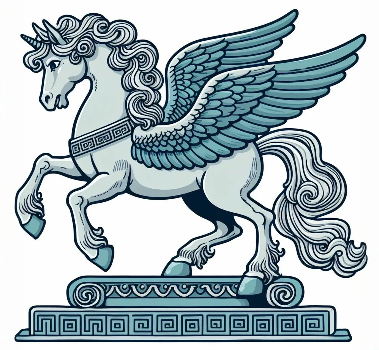 Ancient Greek Pegasus with Wings and Horn Statue 🗿🦄 Clipart Illustration