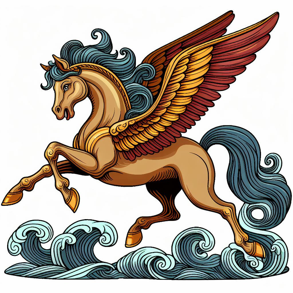 Ancient Greek Pegasus with Wings Jumping above the Waves 🌊🐎 Clipart ...