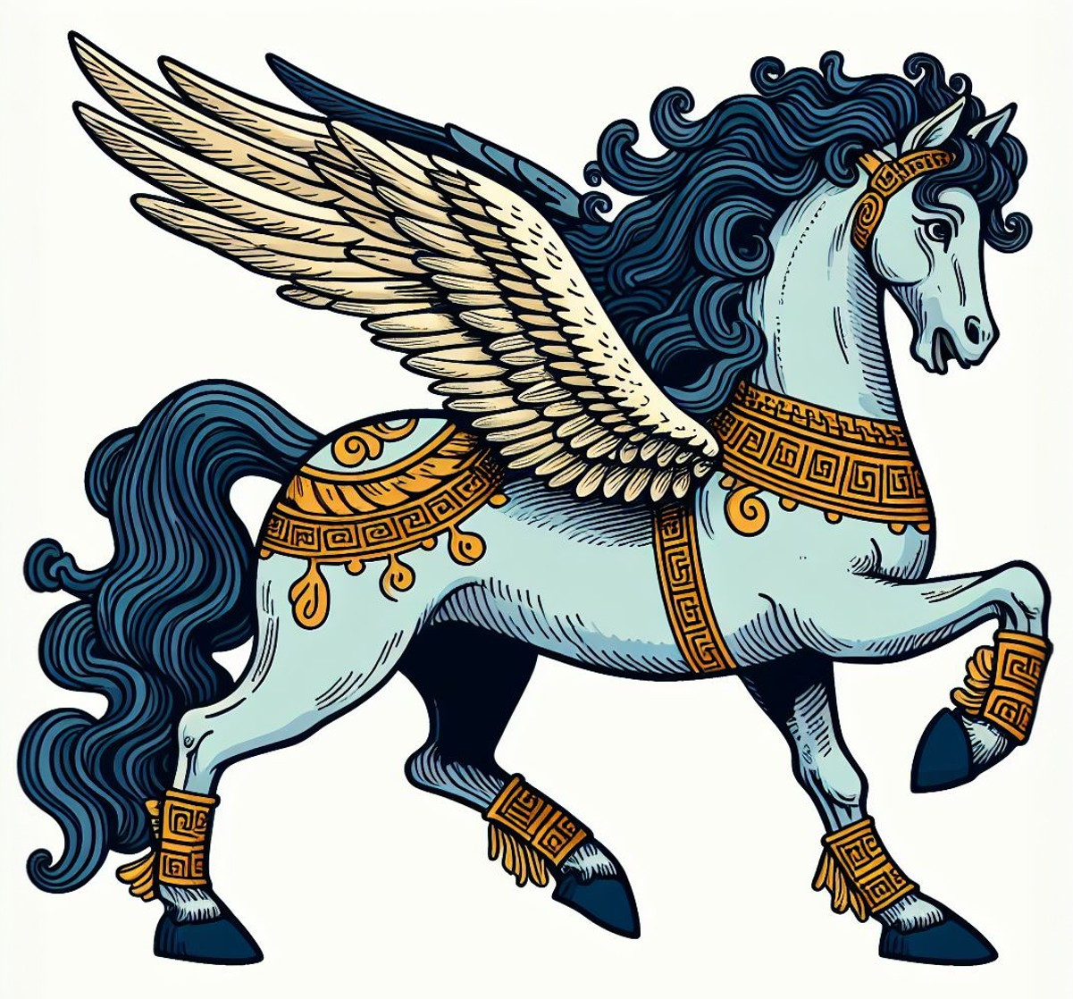 Ancient Greek Pegasus with Wings Walking 🚶🐎 Clipart Illustration