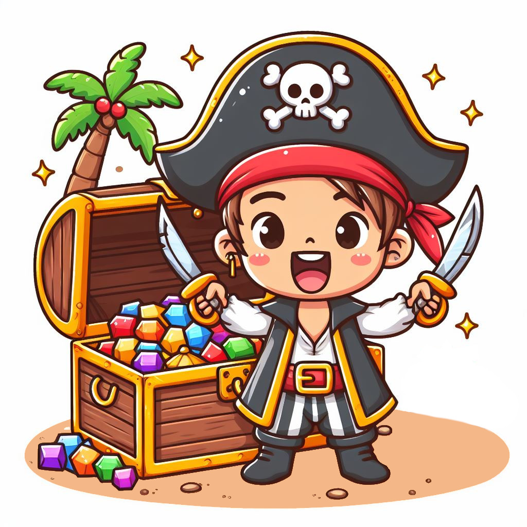 Pirate with Gems Treasure 🏴‍☠️💎💰 Clipart Illustration