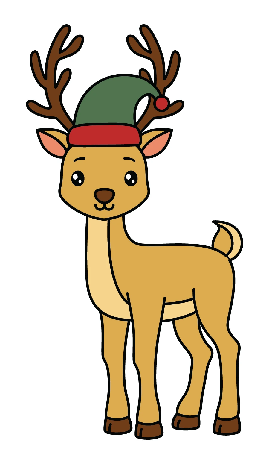 Reindeer with Santa's Helper Elf Hat for Christmas 🦌🎅 Clipart Illustration