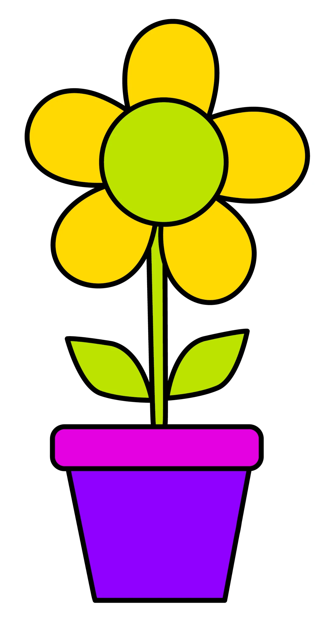 Simple Potted Flower with Big Petals and Two Leaves 🌼 Clipart Illustration