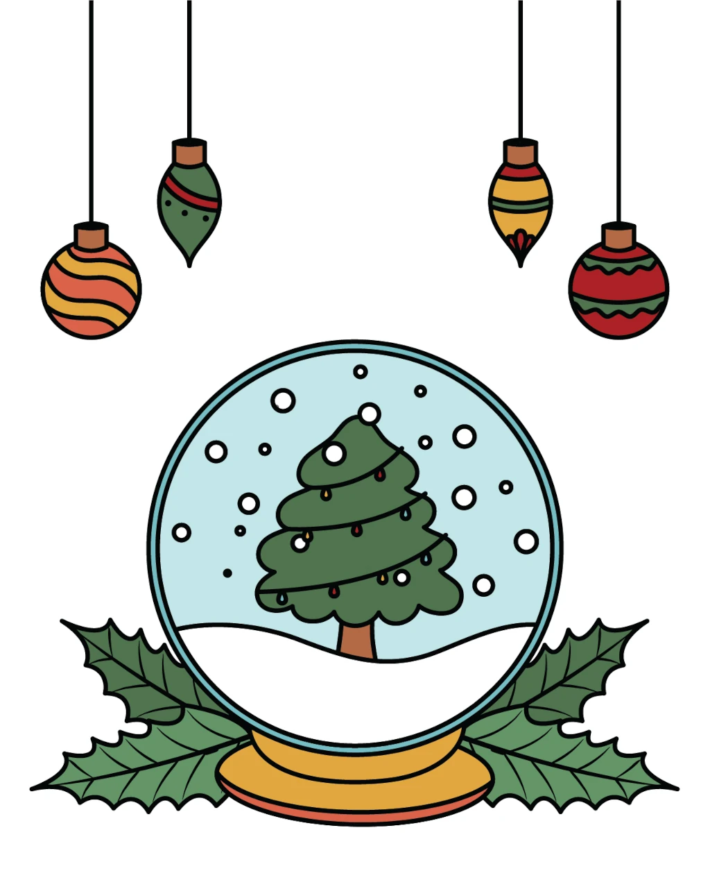 Snow Globe with Christmas Tree Inside and Baubles Hanging Above 🎄 ️ ...