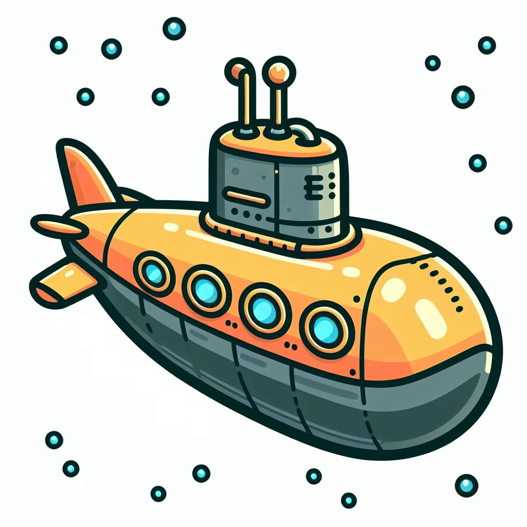 Submarine Boat Underwater Bubbles 🌊🛳️🐠 Clipart Illustration