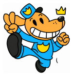 Happy Dog Man Superhero with Crown and Blue Uniform 🐶👑 Coloring Page