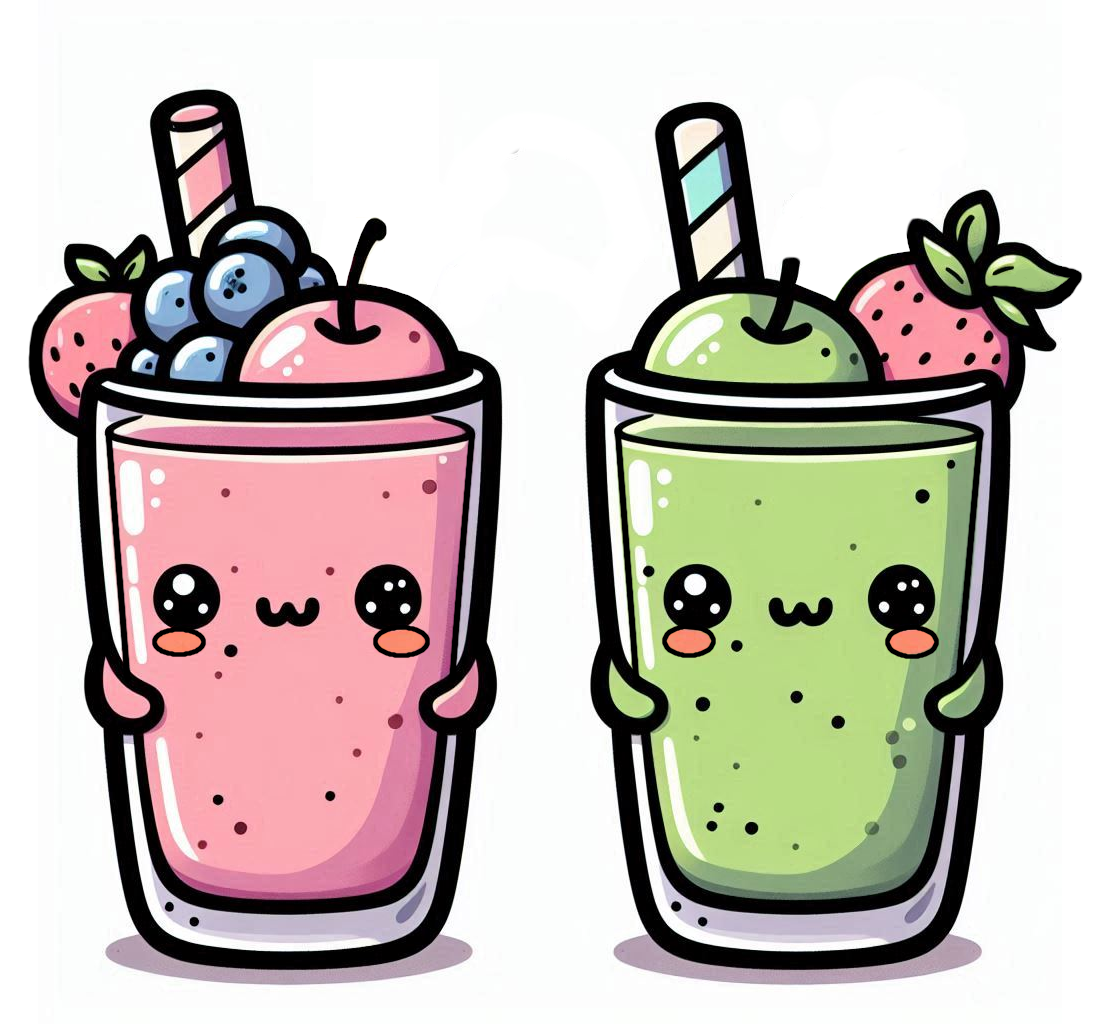 Two Cute Smoothies 🥤🍓🍒 Clipart Illustration