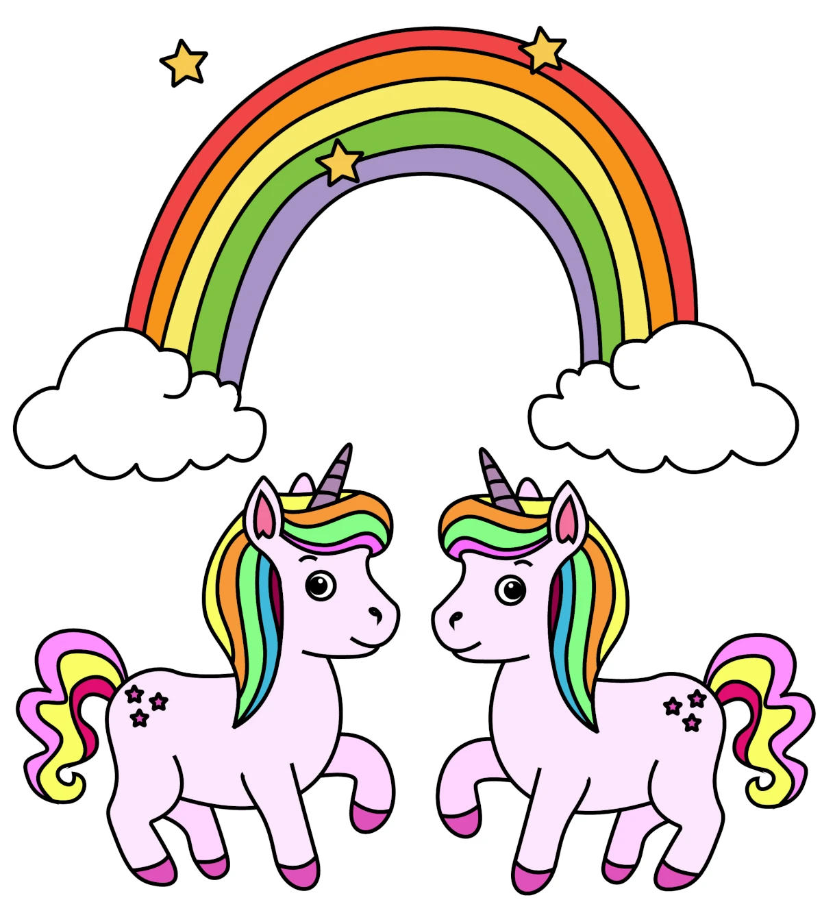 Two Cute Unicorns Standing under Rainbow with Stars 🦄🌈 ⭐ Clipart ...
