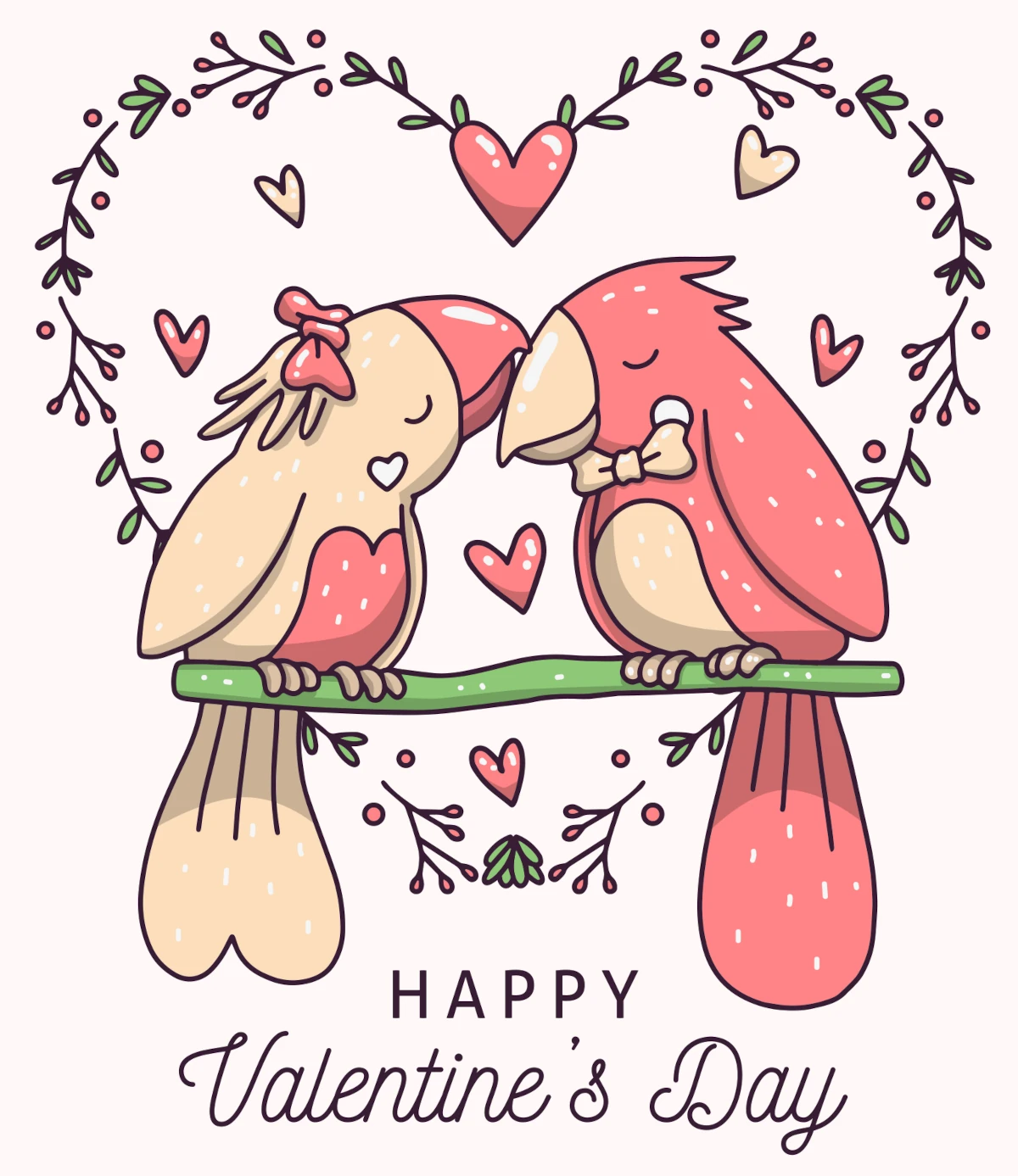 Two Cute Parrot Birds in Love Sitting on Branch Inside Heart 🦜 ️🌿 ...