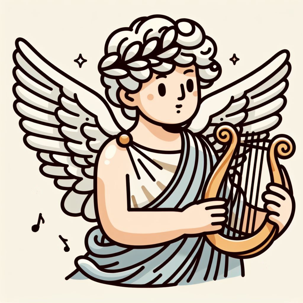 Young Greek God Apollo with Wings Playing Lyre 🎶👼 Clipart Illustration
