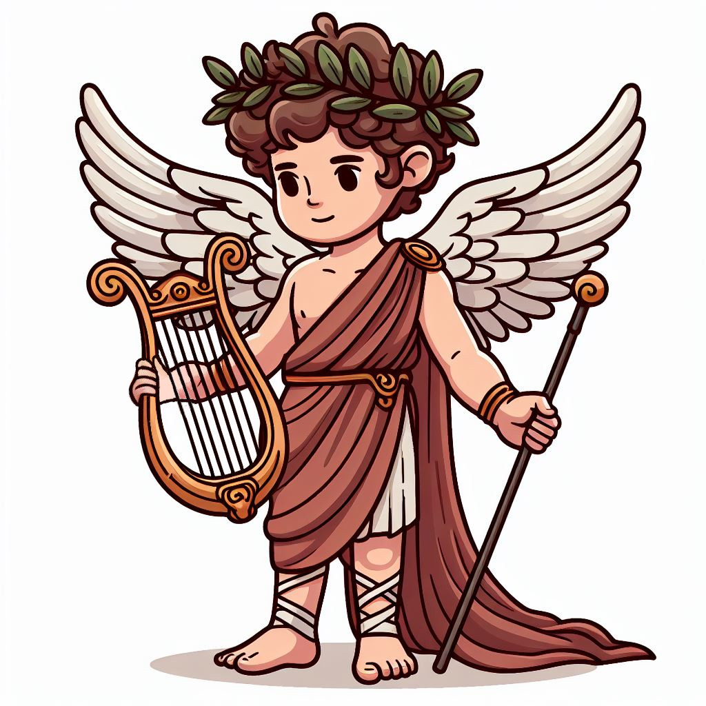 Young Greek God Apollo with Wings Playing Lyre 🎵👼 Clipart Illustration