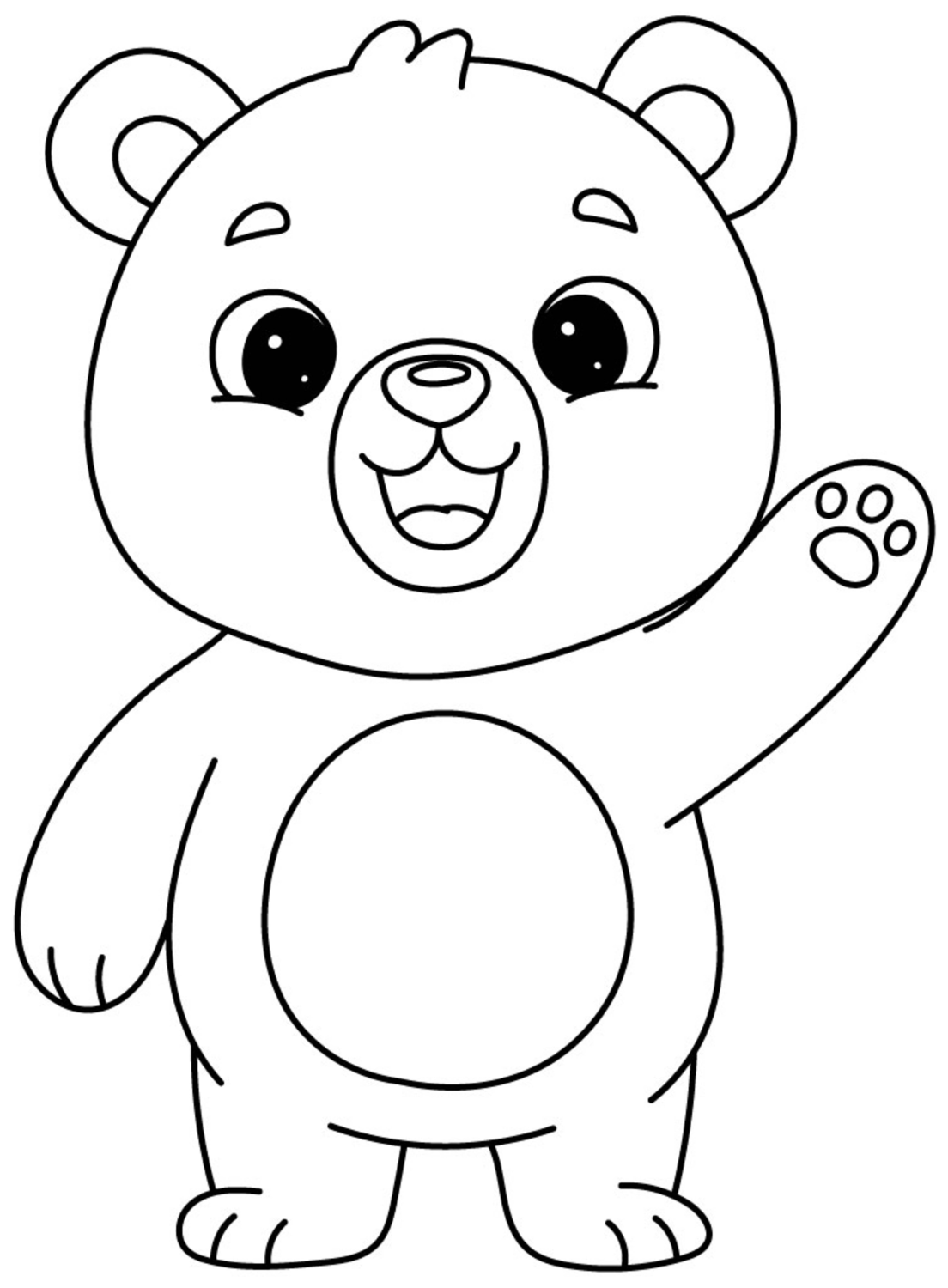Cute Bear Waving Friendly Gesture with Rounded Ears 🐻💖👋 Coloring Page