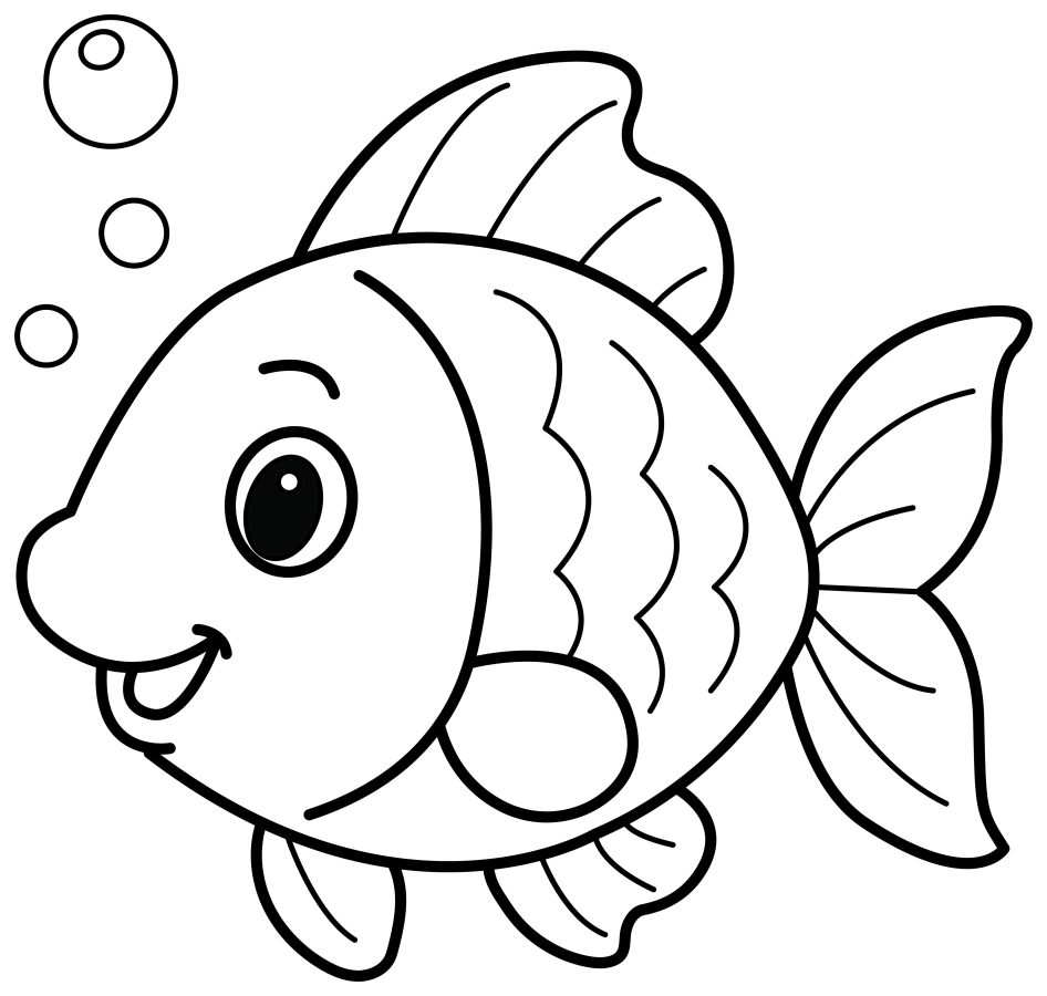 Cute Fish with Bubbles and Smile 🐠😊🐠 Coloring Page